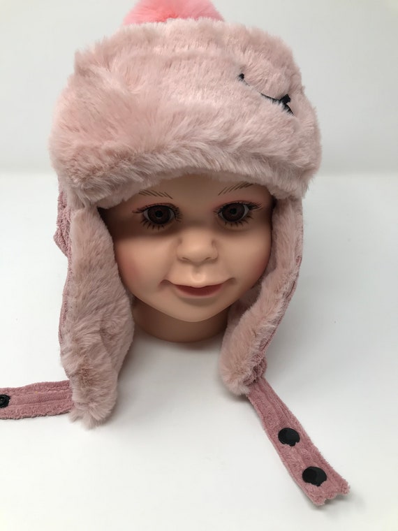 Children Hats Kids Ear Flap Hats Pink Hats Beanies With Pom | Etsy