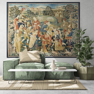Medieval Tapestry Reproduction Medieval Castle and Folk Gorgeous ...