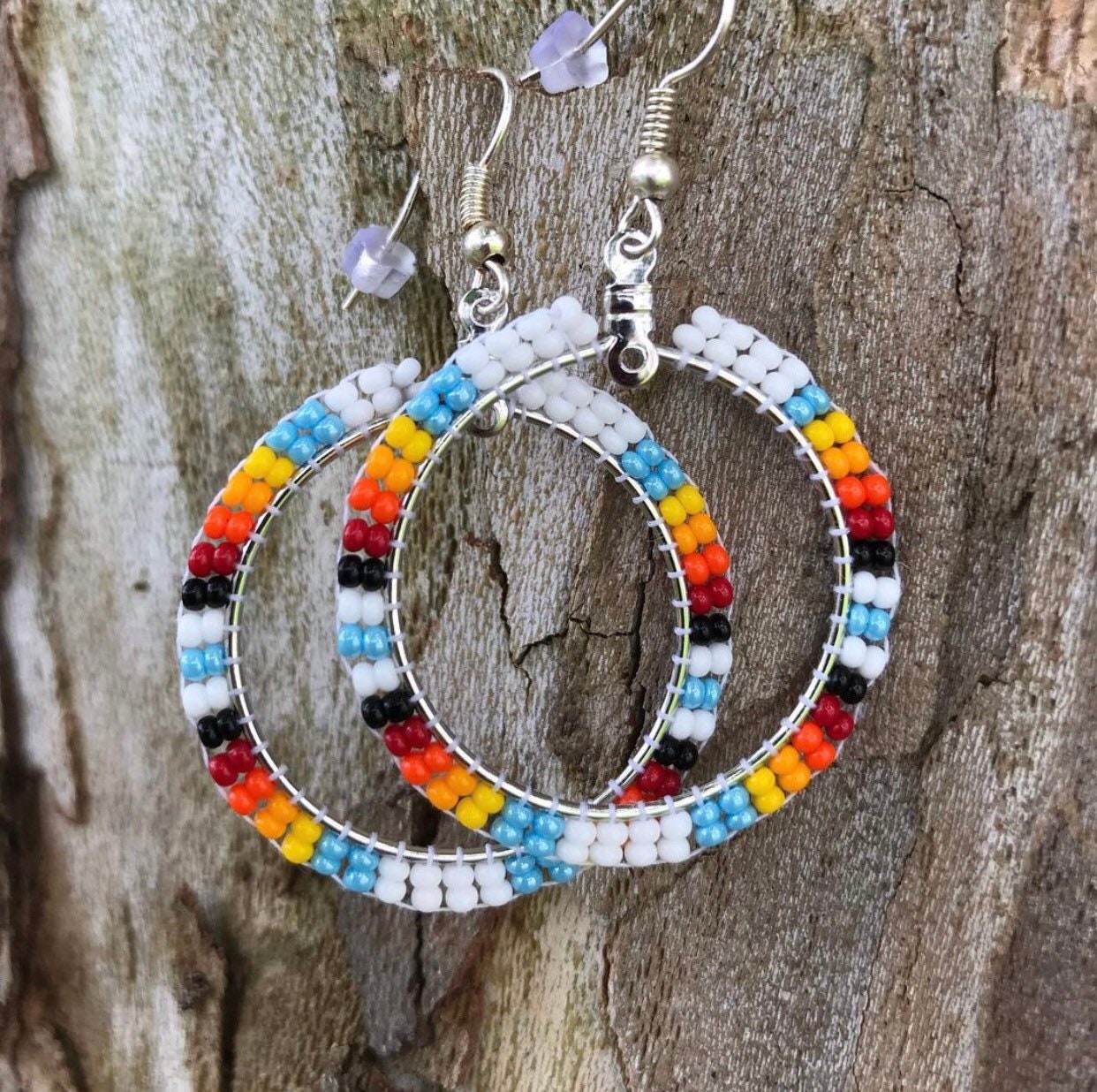 White Multi Native Style Hoop Earrings - Etsy