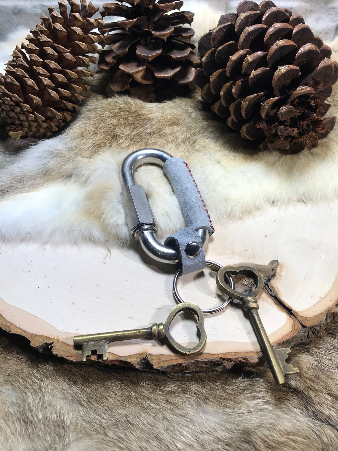Handmade Leather and Large Carabiner Key Ring - Various Colors - Etsy