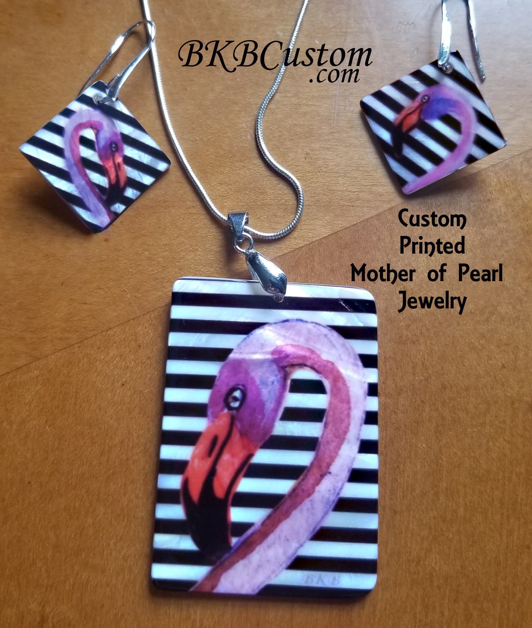 Striped Flamingo on Mother of Pearl Jewelry, Purse Clutch With Chain - Etsy