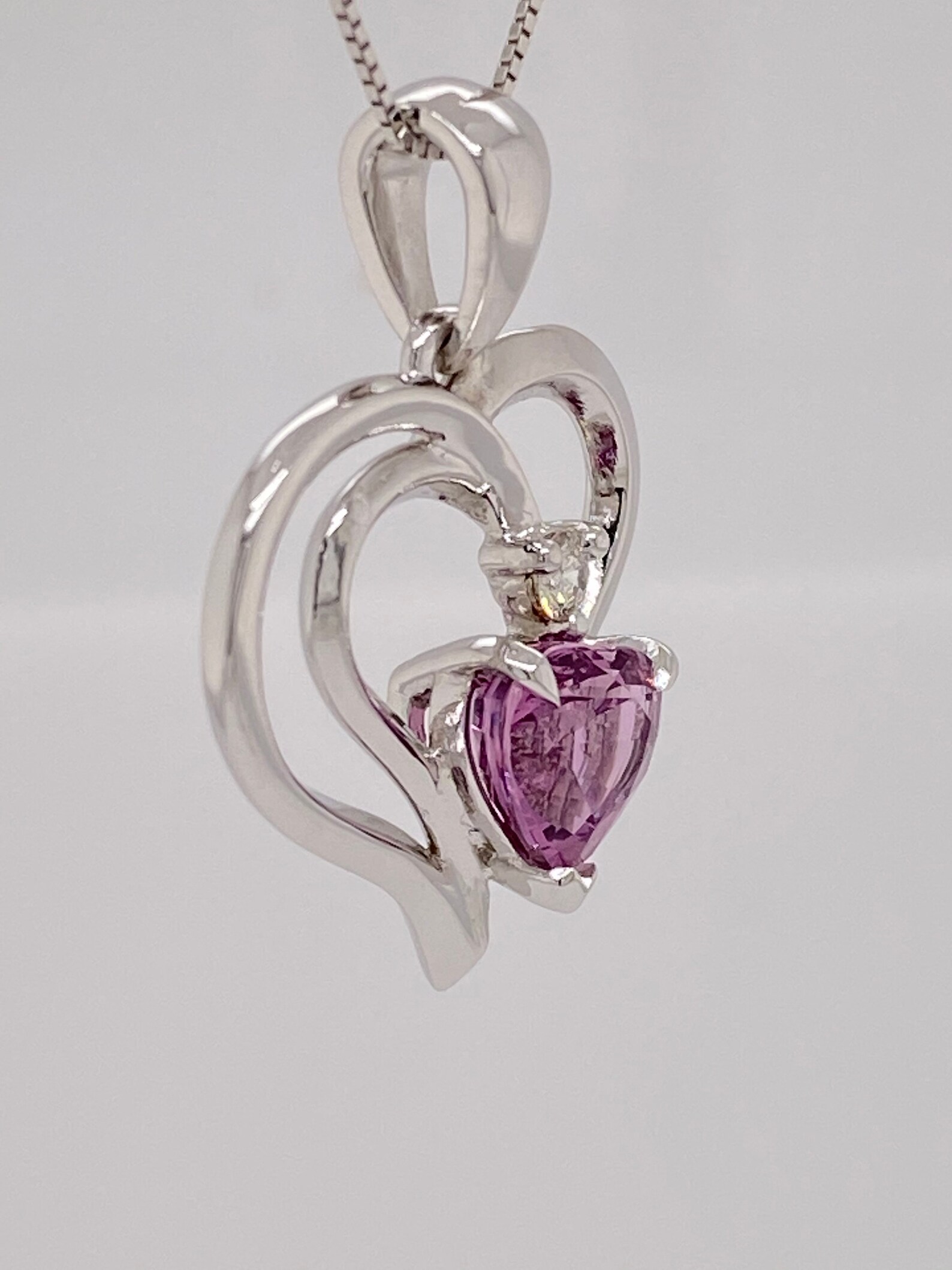 Natural Pink Spinel Heart-shaped Pendant W/ Diamond Accent Stone - Etsy