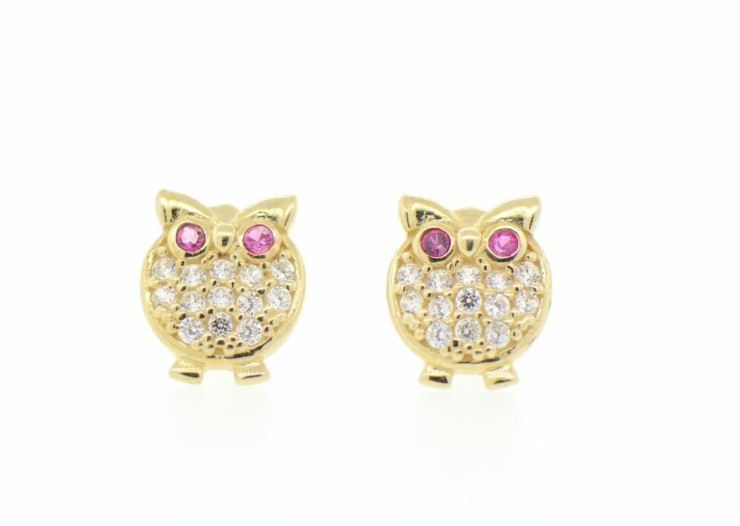 14k Solid Yellow or White Gold Owl Screw Back Stud Earrings - Etsy