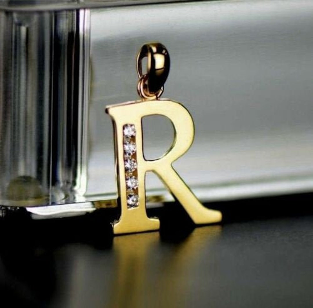 14K Yellow or White Gold Initial Letter R With Cubic Zircon Pendant - Etsy
