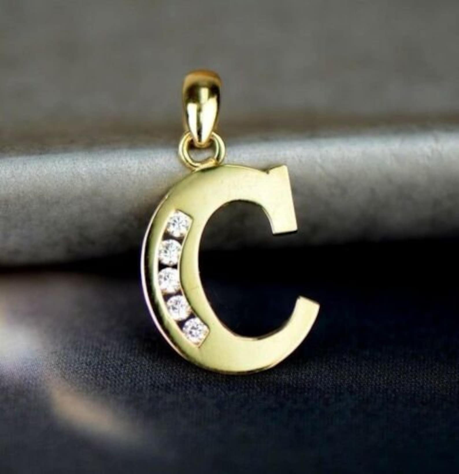 14K Yellow Or White Gold Initial Letter C With Cubic Zircon | Etsy