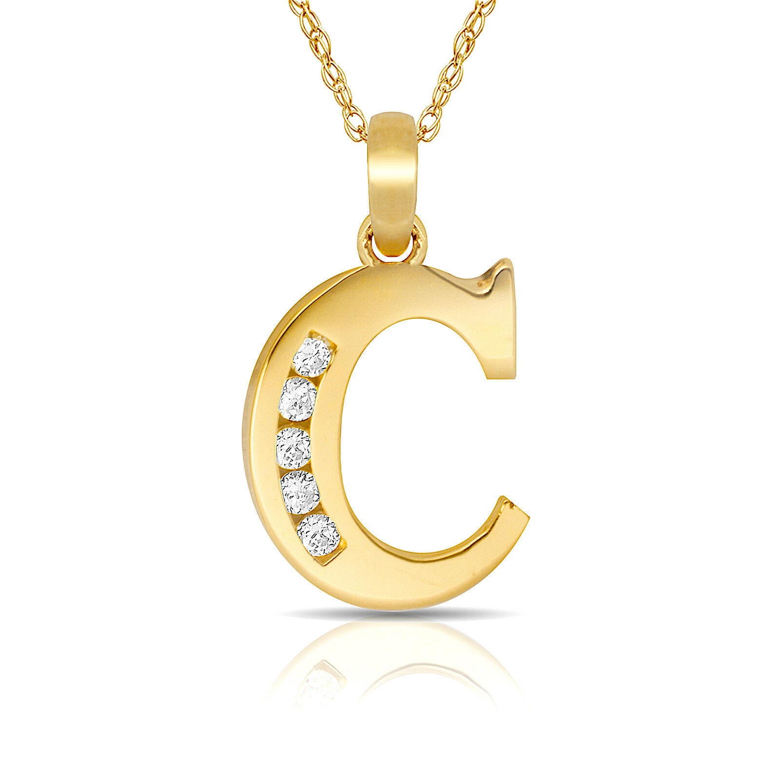 14K Yellow Or White Gold Initial Letter C With Cubic Zircon | Etsy
