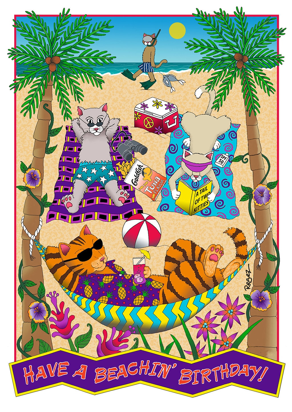 Cats on a Beach Birthday Card, Funny Cat Birthday Card, Birthday Cards ...