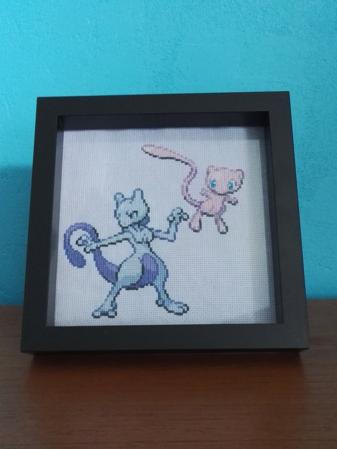 Mew and Mewtwo Cross Stitch in Frame - Etsy
