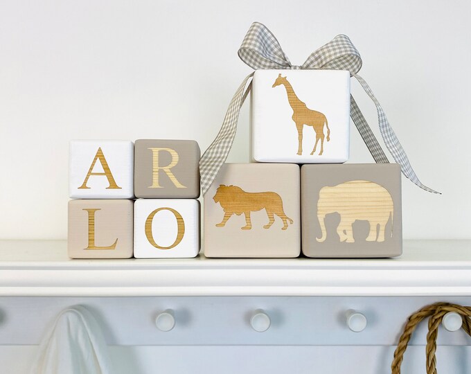 Jungle Safari Baby Blocks, Animal Blocks, Jungle Nursery Decor, Safari ...