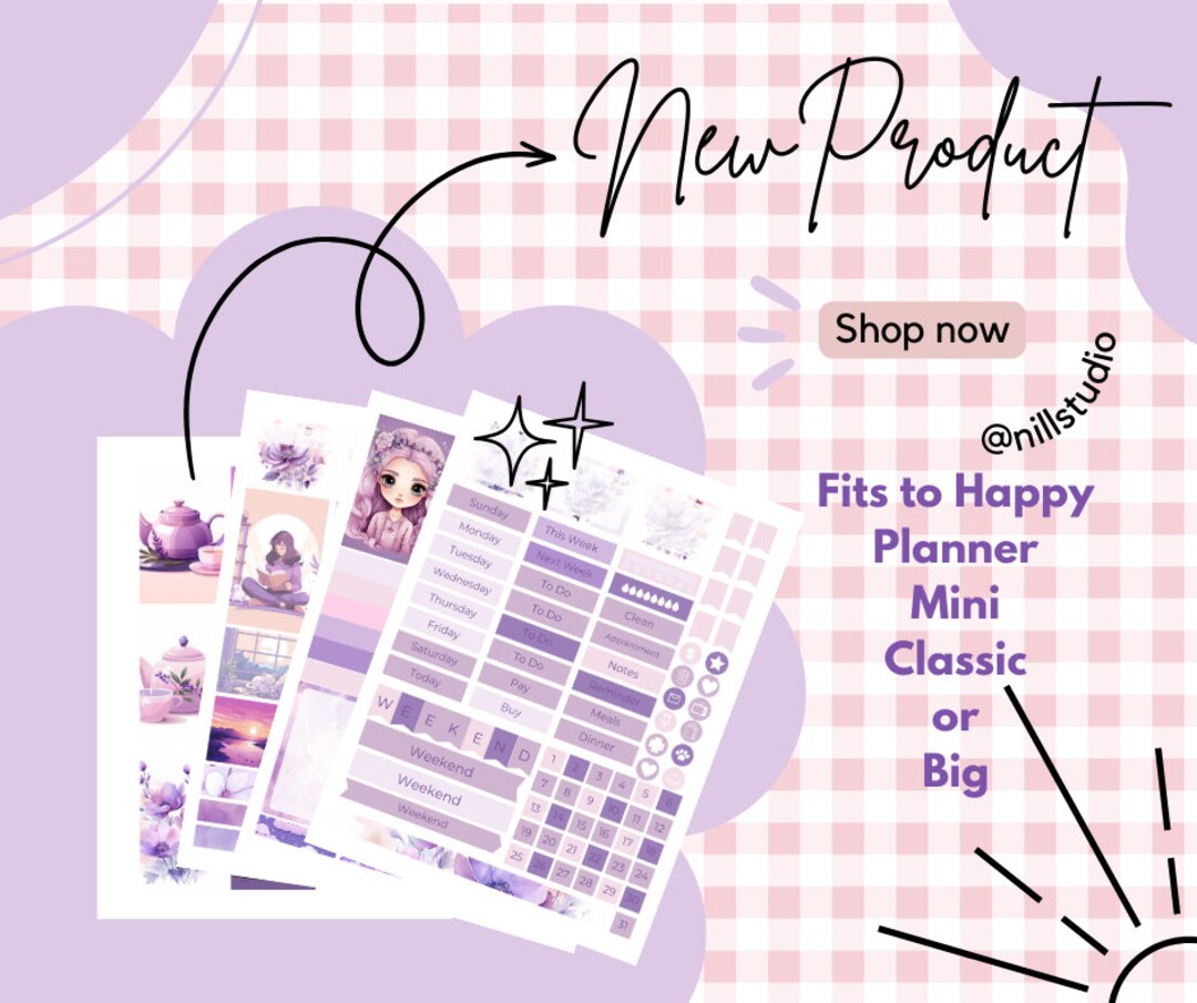 Cute Kawaii Sticker Sheet Bundle, Fits Happy Planner for Mini, Classic ...