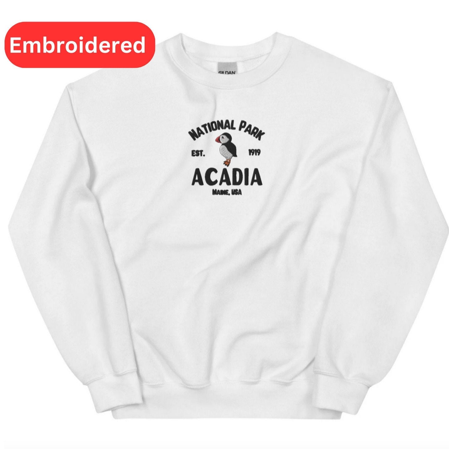 Embroidered Acadia National Park Crewneck Puffin Sweatshirt - Etsy