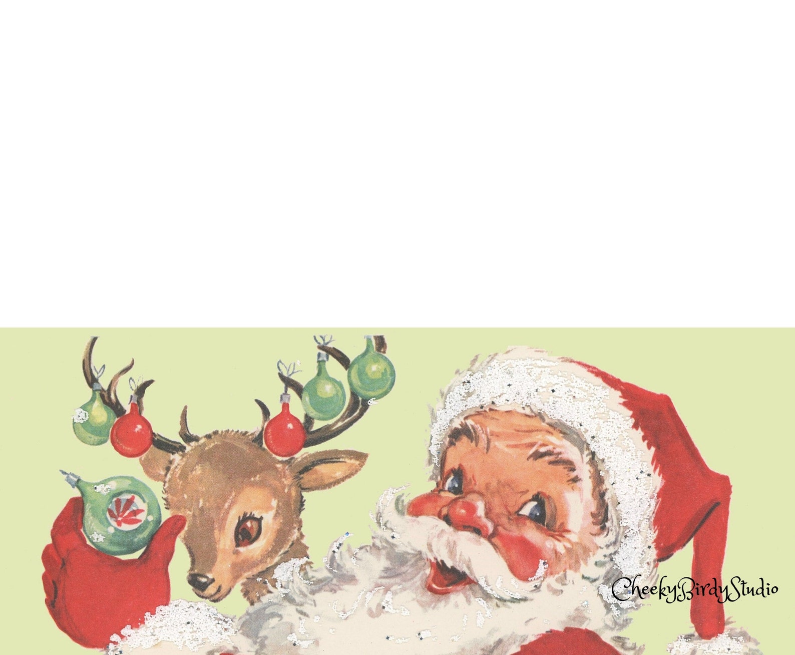 Santa Claus and Reindeer Christmas Card and Gift Enclosure Digital ...