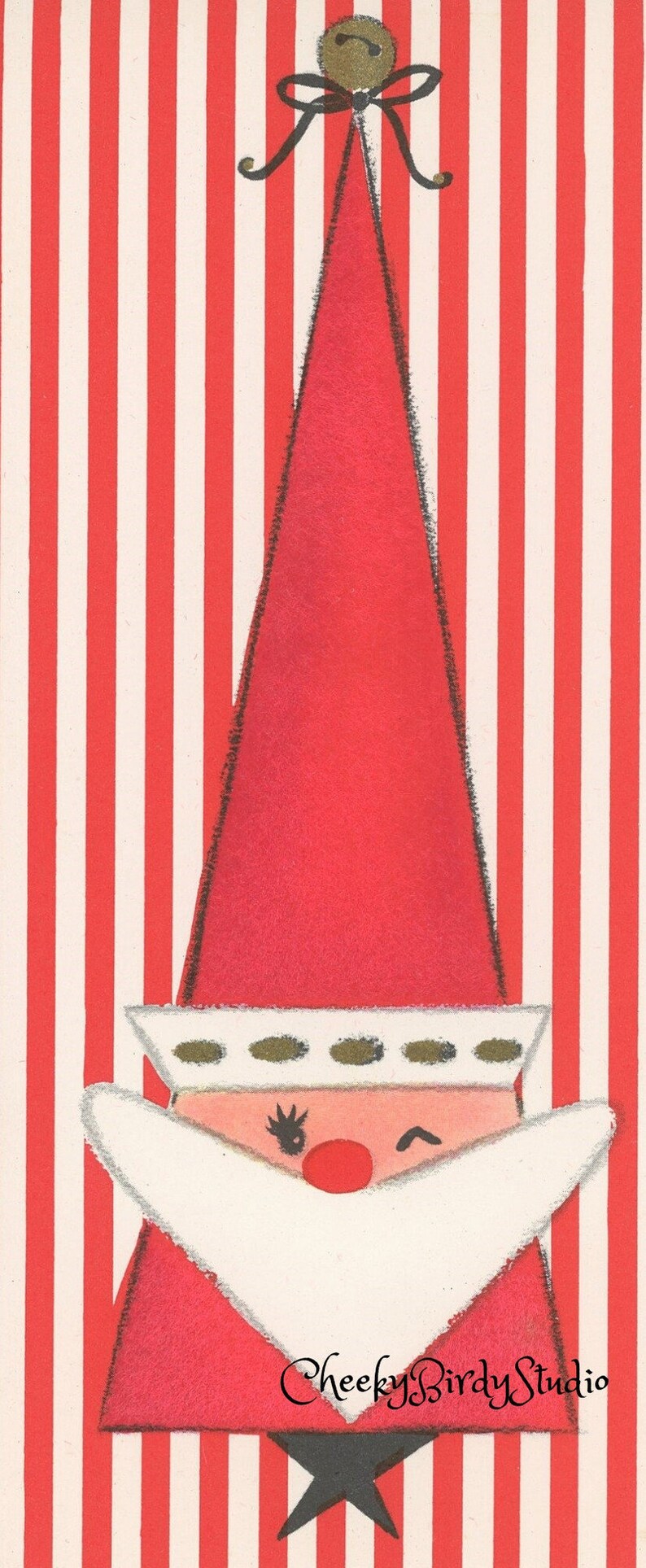 MCM Striped Santa Claus Christmas Card 3.5 X 8.5 - Etsy