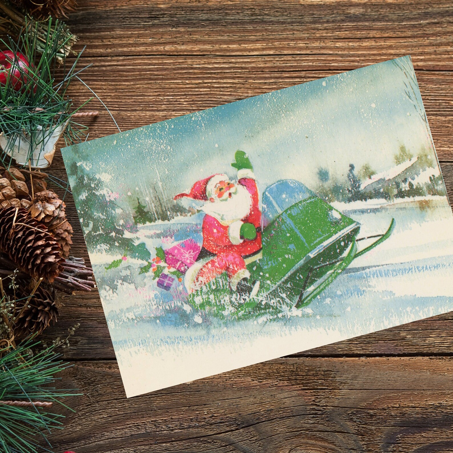 Snowmobiling Santa Claus Christmas Card 7x5 and - Etsy