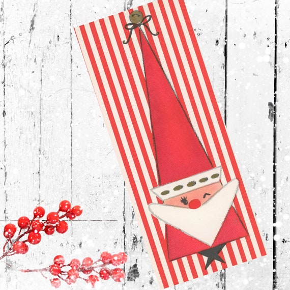 MCM Striped Santa Claus Christmas Card 3.5 X 8.5 | Etsy