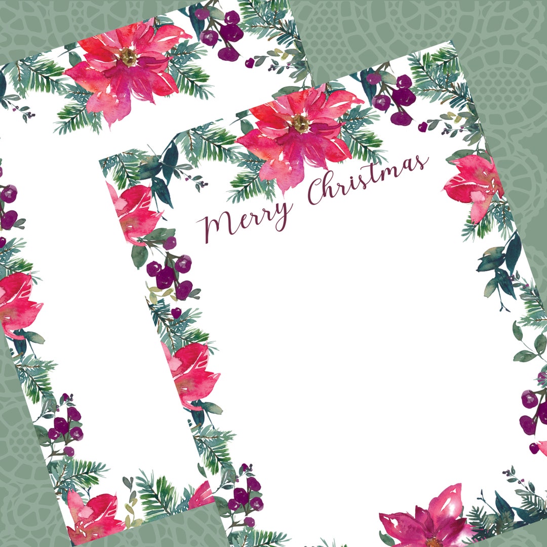 Printable Christmas Stationery Digital Download 2 Pages Instant ...