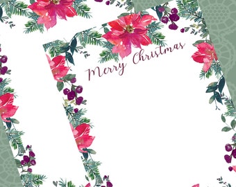 Printable Christmas Stationery Digital Download 2 Pages Instant ...