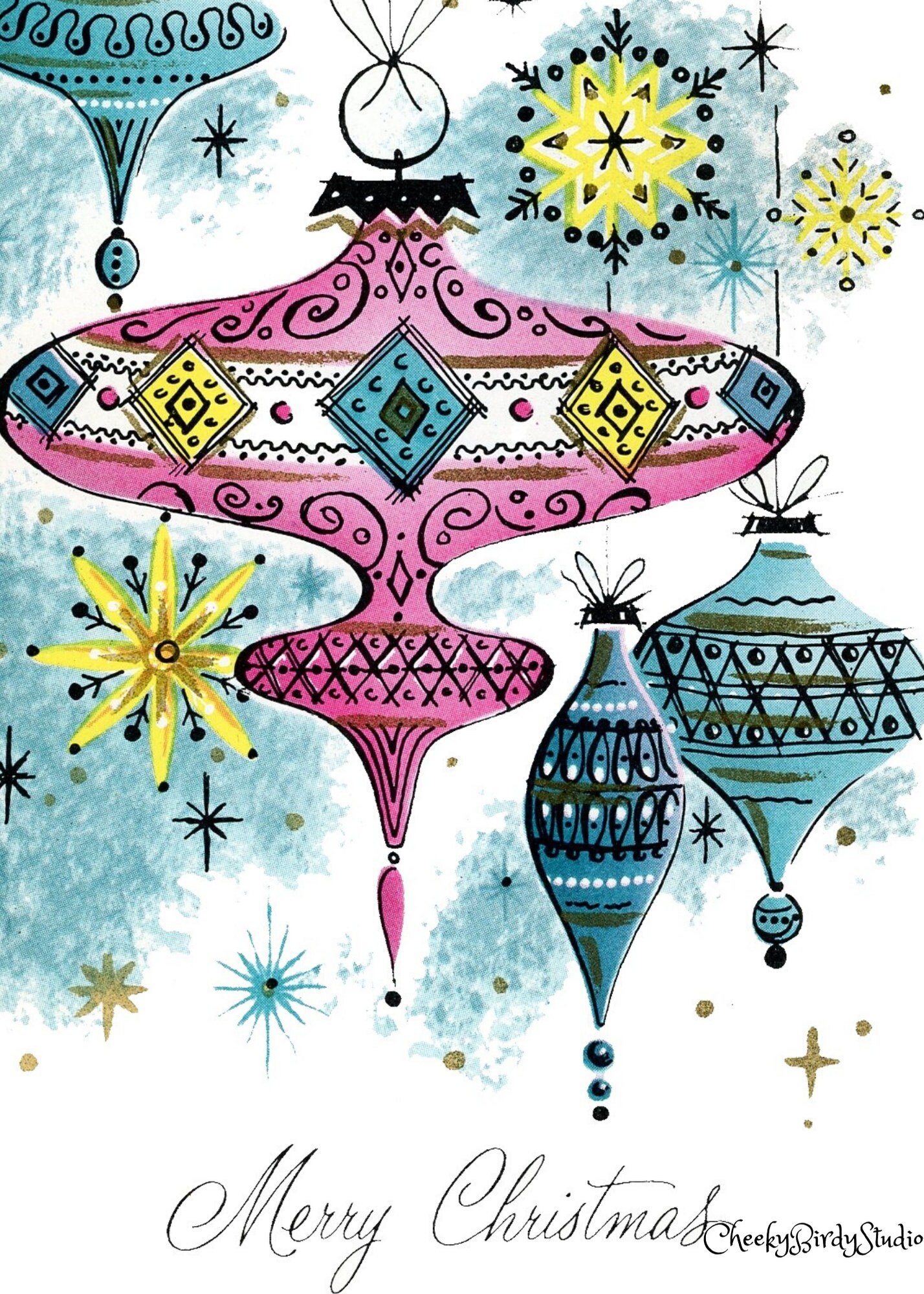 Digital MCM Starburst Ornament Christmas Card 5"x7" & Gift Enclosure ...