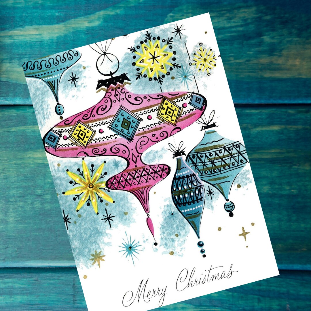 Digital MCM Starburst Ornament Christmas Card 5"x7" & Gift Enclosure ...