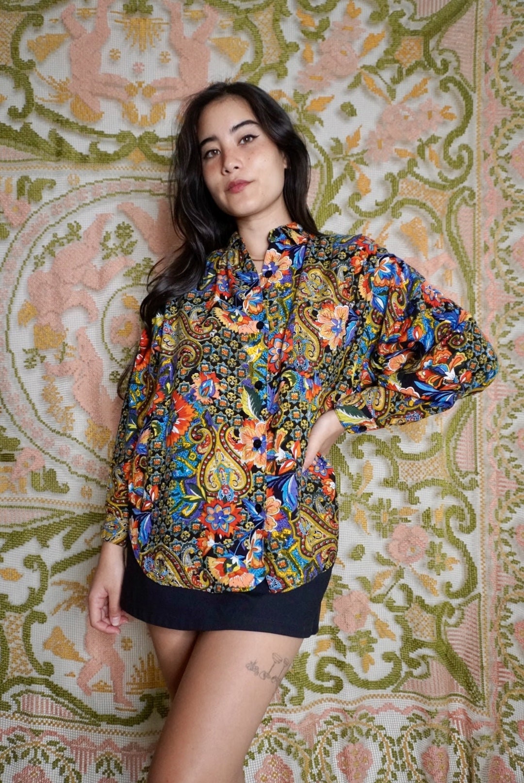 Vintage Overlap Print Shirt, M-L - Etsy