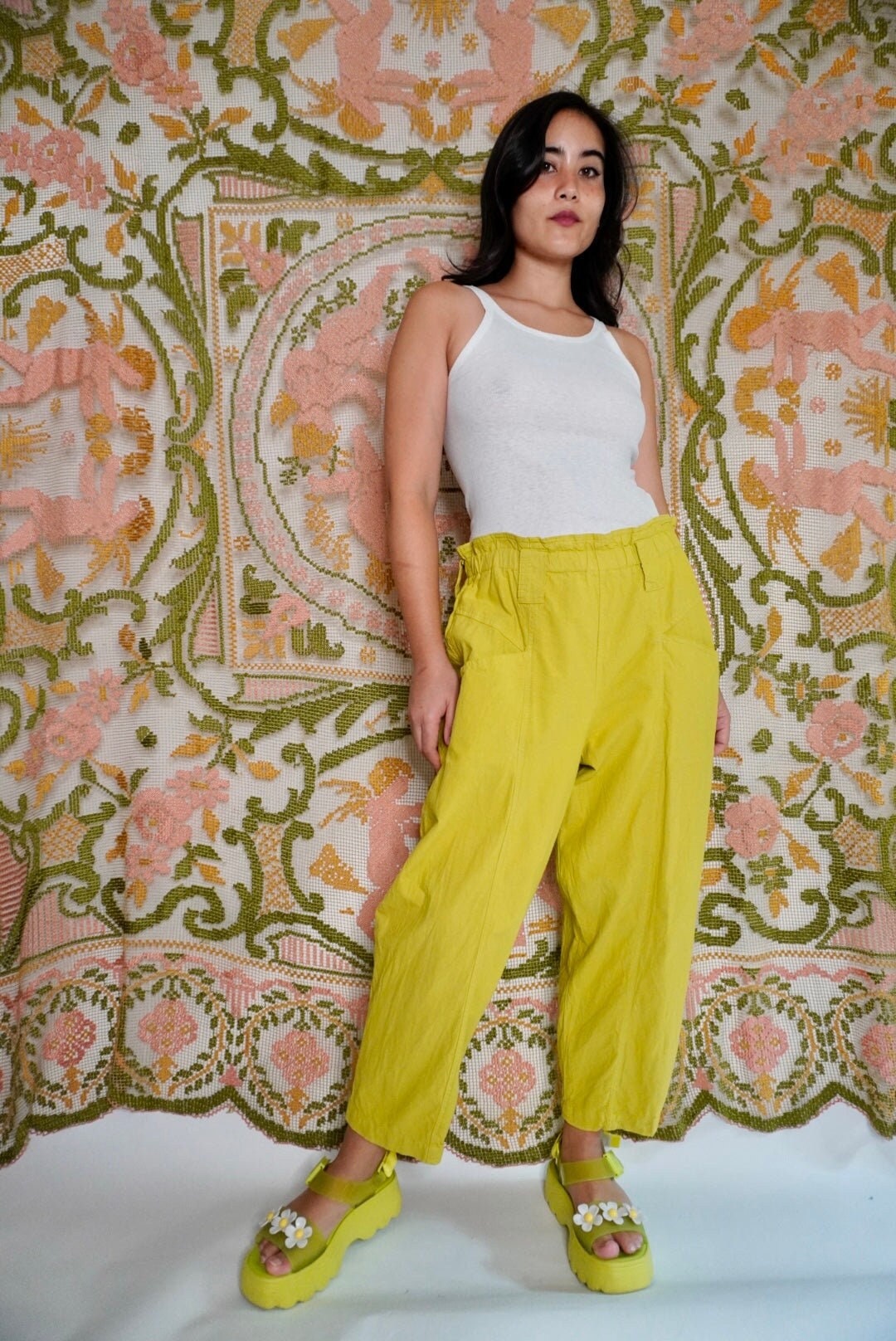 Vintage Chartreuse Paper Bag Pants, L-XL - Etsy