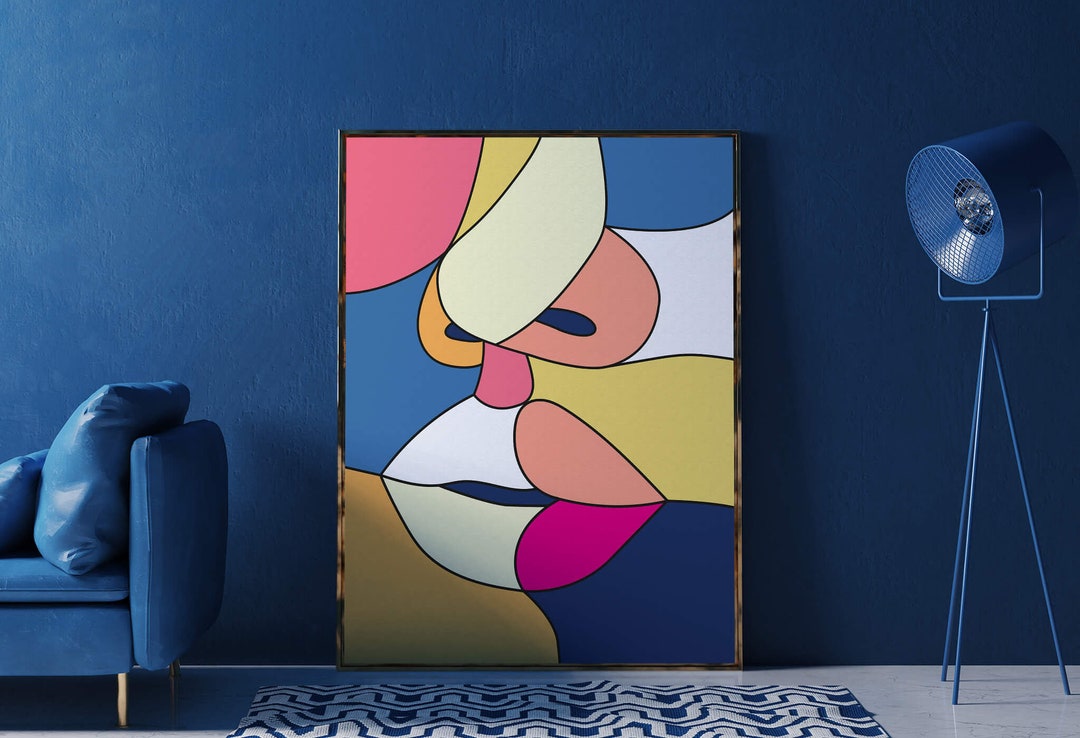 Lips Art Print, Abstract Face Art, Makeup Artist Gift, Cubism Art ...
