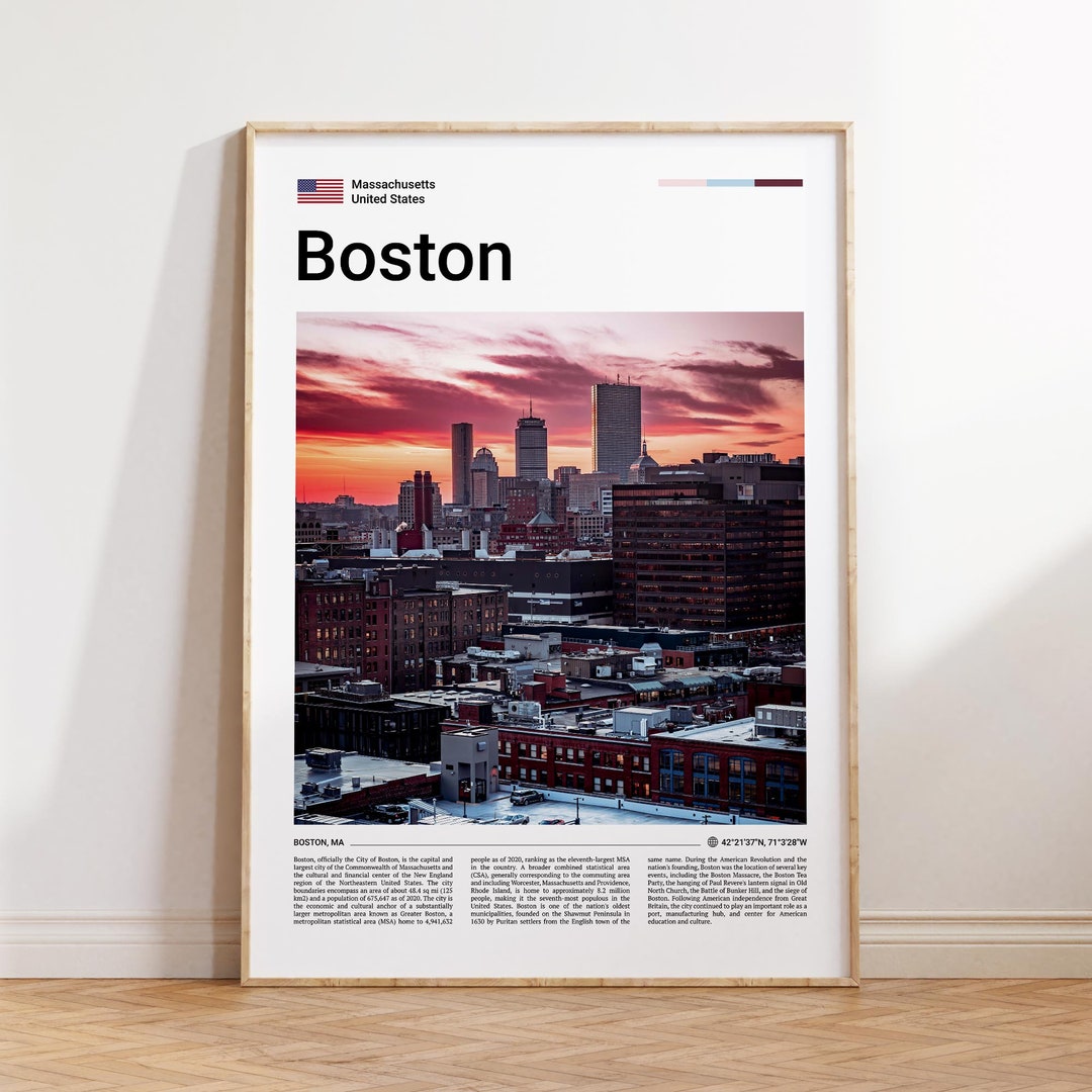 Boston City Skyline Poster: Massachusetts Wall Art - Etsy