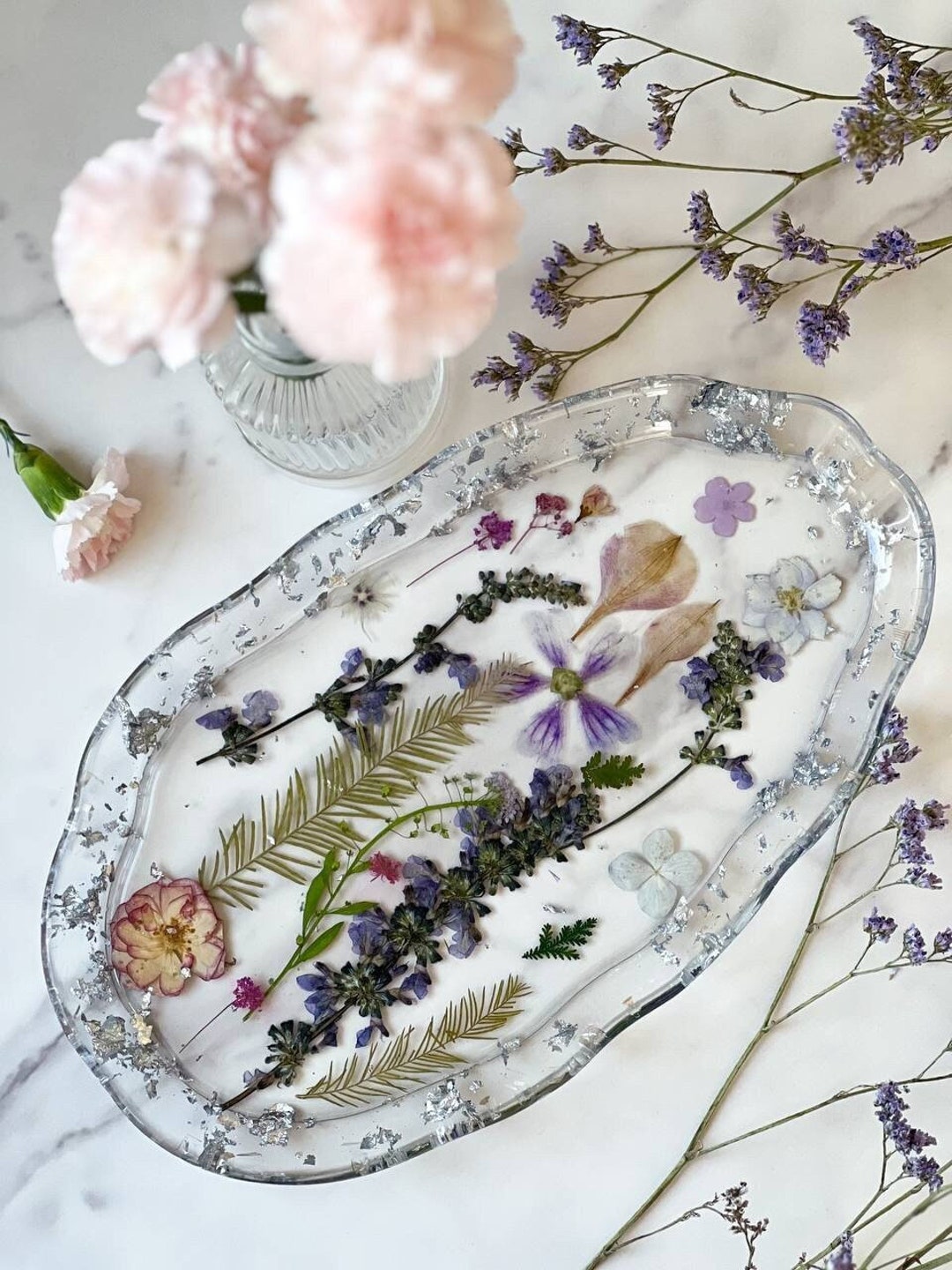 Vanity Tray Dried Flower Tray Trinket Tray Resin Flower Tray Serving ...