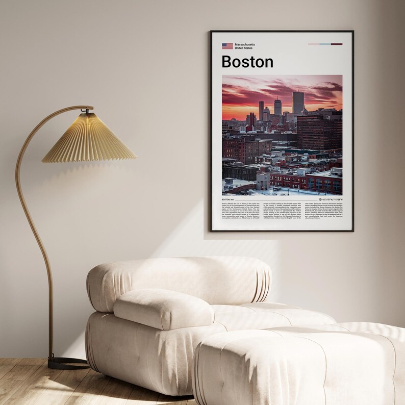 Boston City Skyline Poster: Massachusetts Wall Art - Etsy