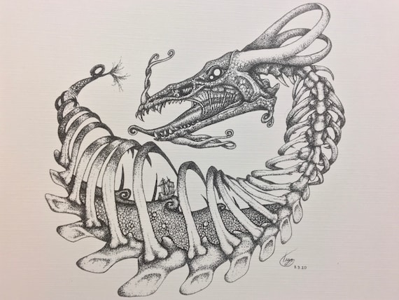 Sea Whip Pen & Ink Stippling Shadow and Bone Trilogy | Etsy