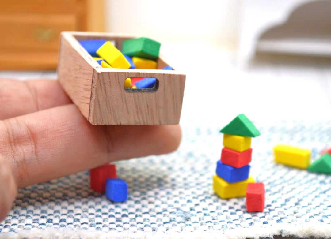 Dollhouse Miniature Building Block Set With Wooden Box - Construction ...