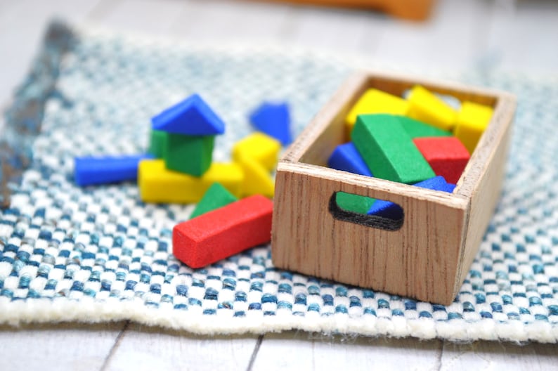 Dollhouse Miniature Building Block Set With Wooden Box - Construction ...