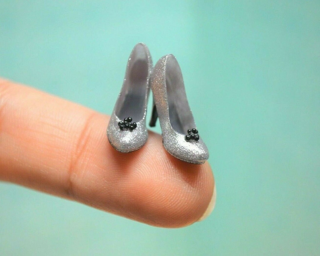 Miniature Shoes High Heels 1:12 Dollhouse Scale Handcrafted Silver - Etsy