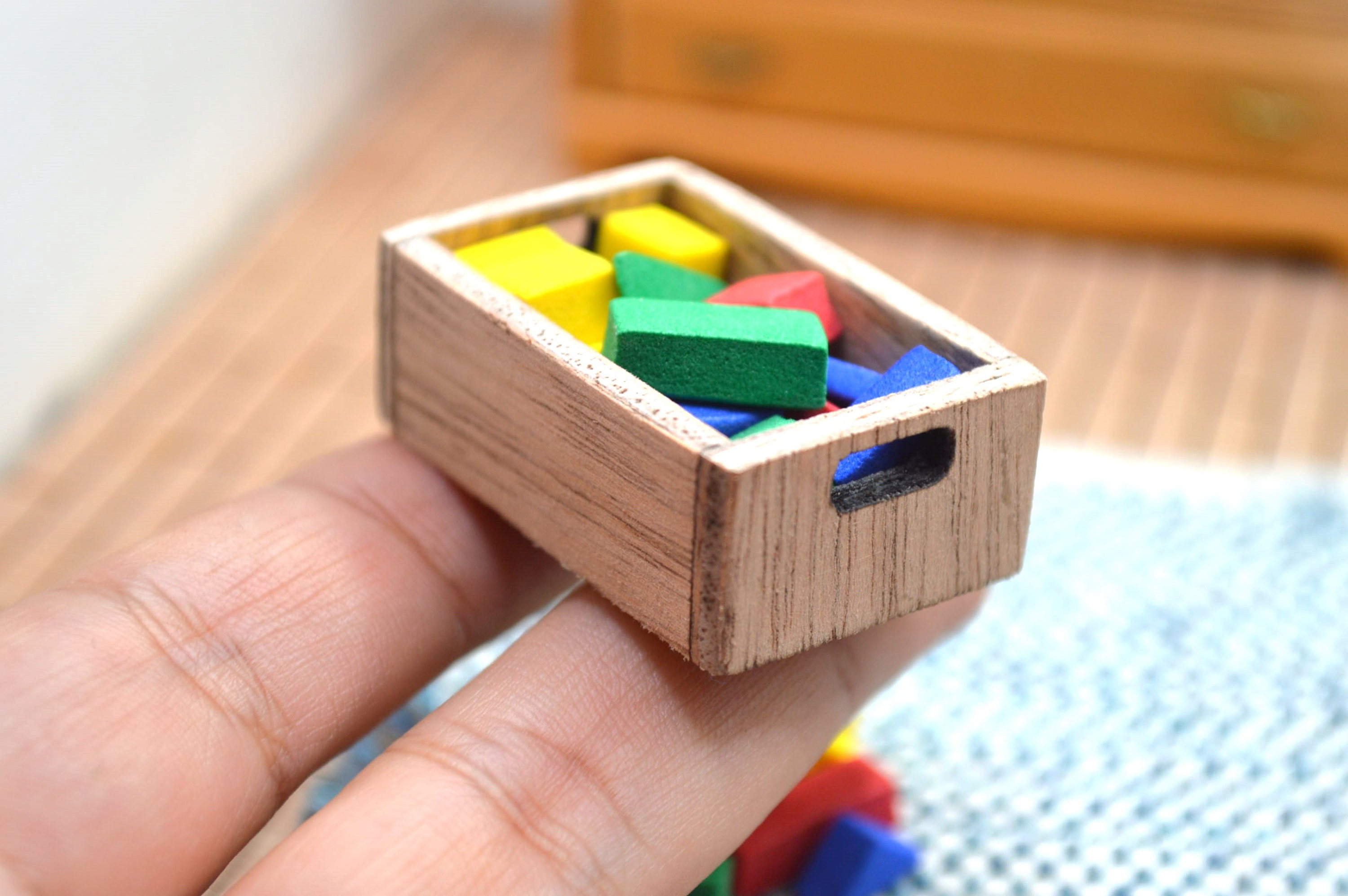 Dollhouse Miniature Building Block Set With Wooden Box - Construction ...