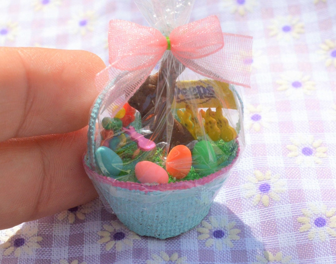 Dollhouse Miniature Easter Basket: Chocolate Bunny, Miniature Eggs - Etsy