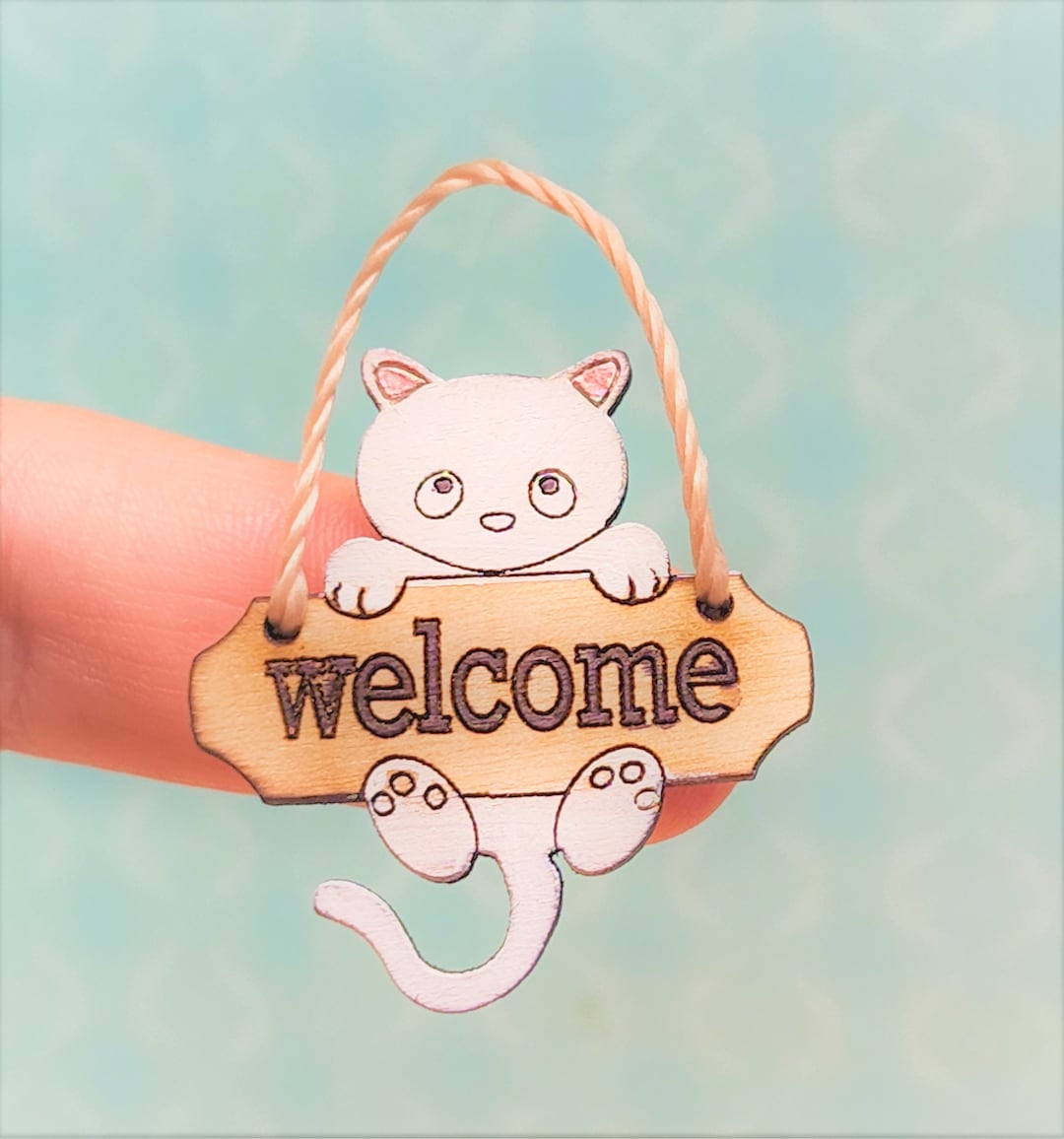 Dollhouse Miniature Welcome Sign, Front Doo Porch Cat Sign, 1:12 Scale ...