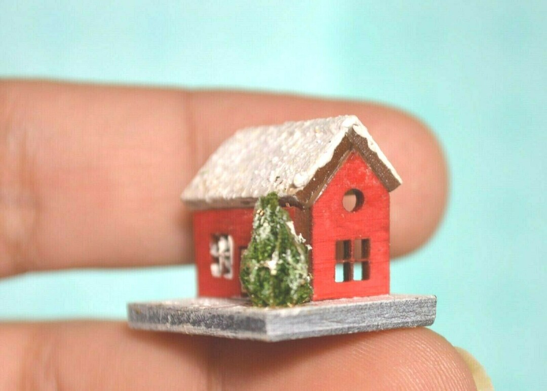 Dollhouse Miniature Christmas House Red Cottage 1:12 Scale - Etsy