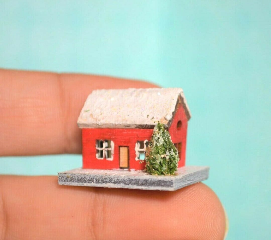 Dollhouse Miniature Christmas House Red Cottage 1:12 Scale - Etsy