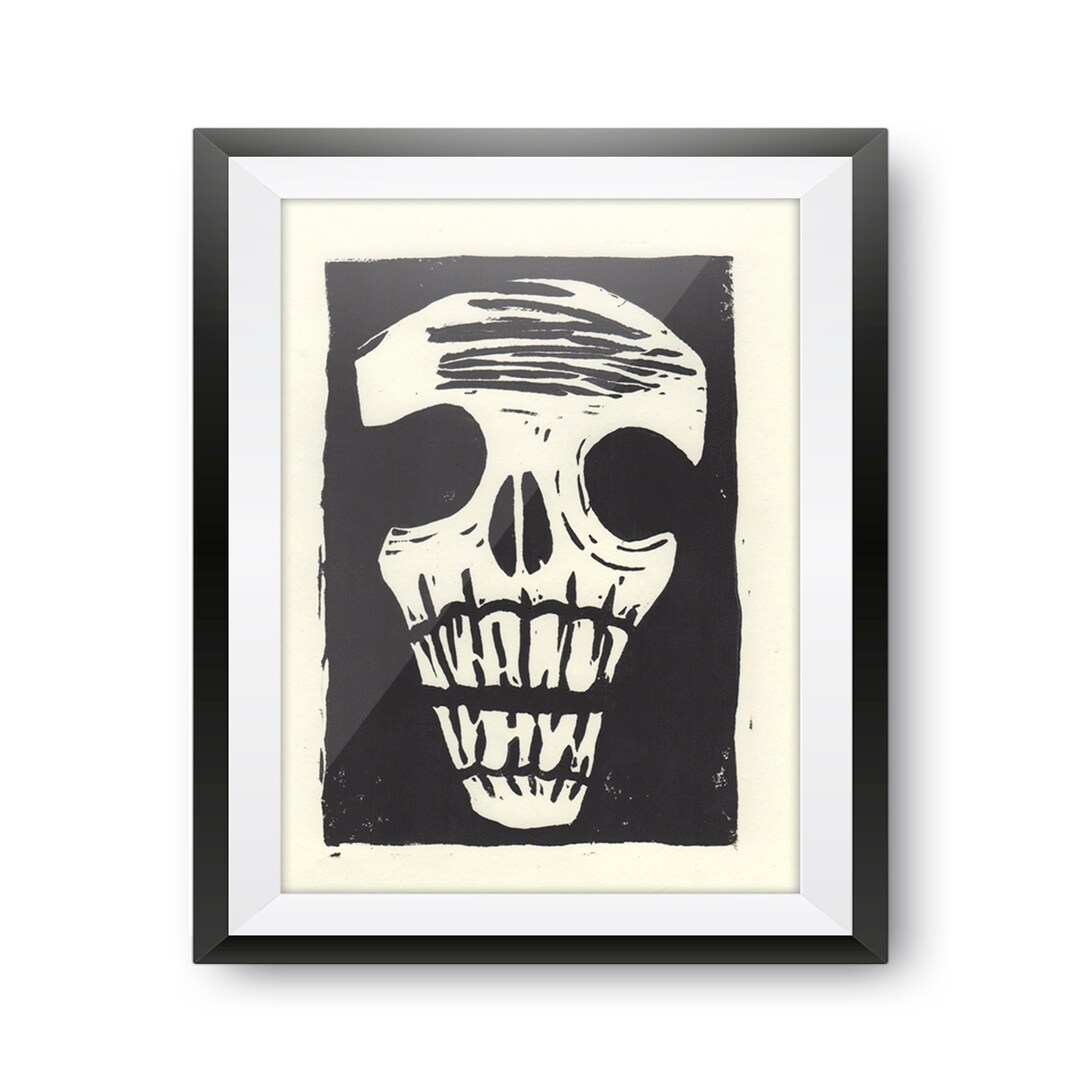 Skull Print, 6x8, Lino Print, Print, Skull, Decor, Block Print, Relief ...