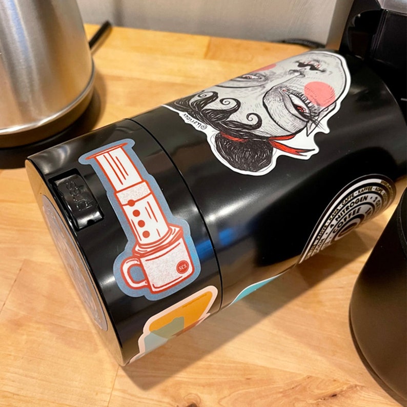 Aeropress & Mug 3" X 2.96" Die Cut Stickers, Illustration, Vinyl ...