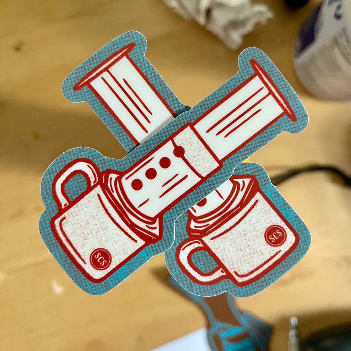 Aeropress & Mug 3" X 2.96" Die Cut Stickers, Illustration, Vinyl ...