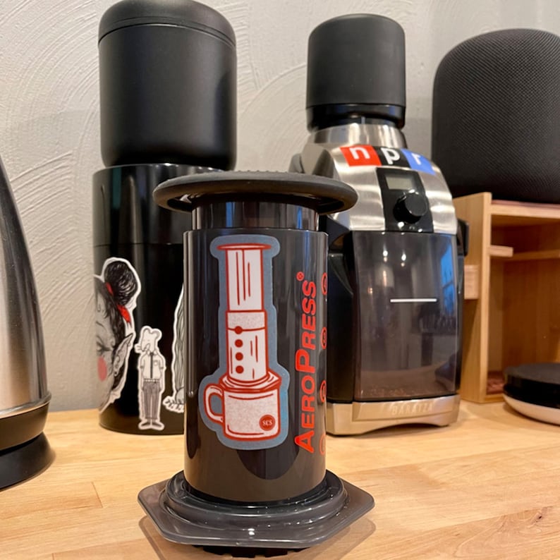 Aeropress & Mug 3" X 2.96" Die Cut Stickers, Illustration, Vinyl ...