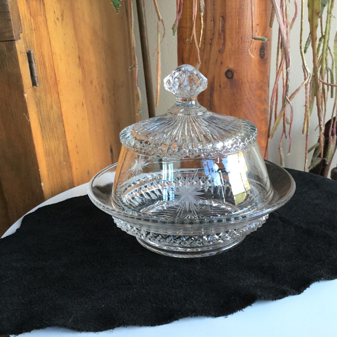 Vintage Cut/etched Crystal Round Covered Butter - Etsy