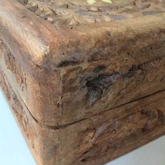 Carved Wood Inlay Box from India - Gem