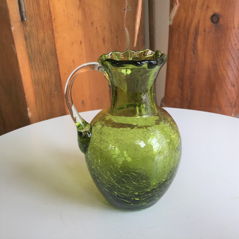 Free-blown Crackle Glass Pitcher With Delicate Handle - Etsy