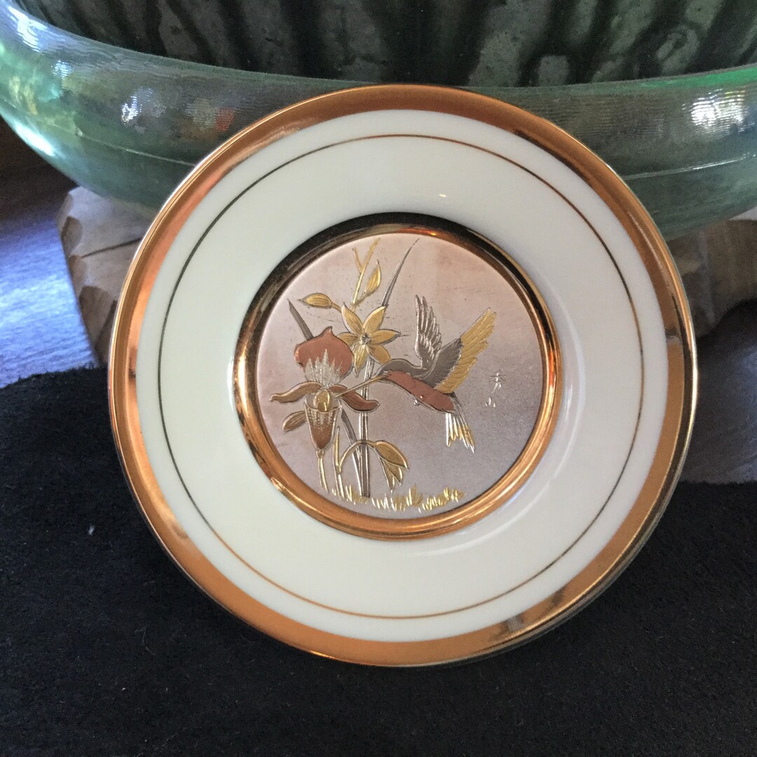 Chokin Art Hummingbird and Iris 4" Plate - Etsy