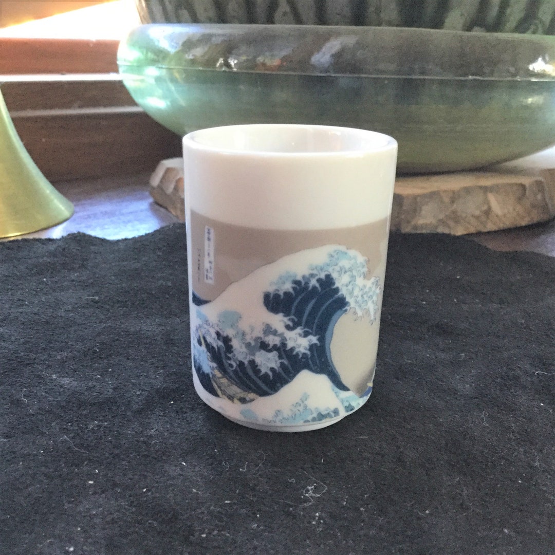 Nakagama Sake Cup~ White Ceramic With Tsunami Wave - Etsy