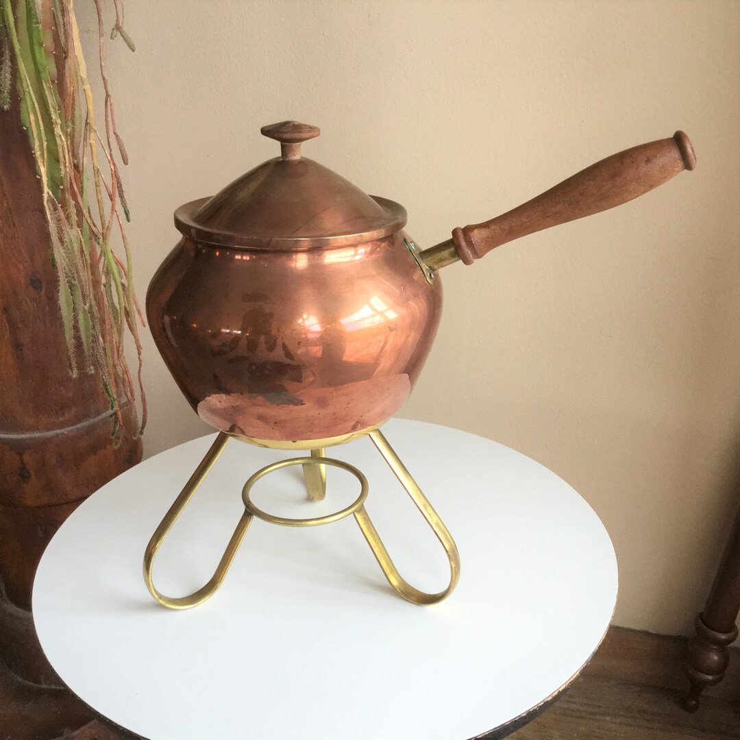 Tagus Portugal Copper Fondue Pot With Brass Stand With Original Recipes ...