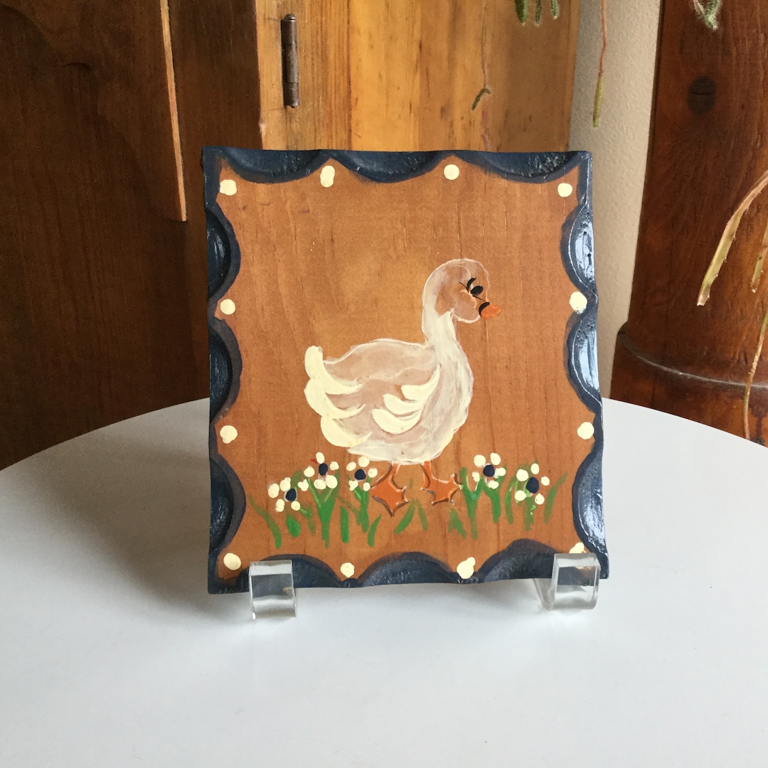 Vintage Hand-painted Folk Art Wood Slice Duck Plaque - Etsy