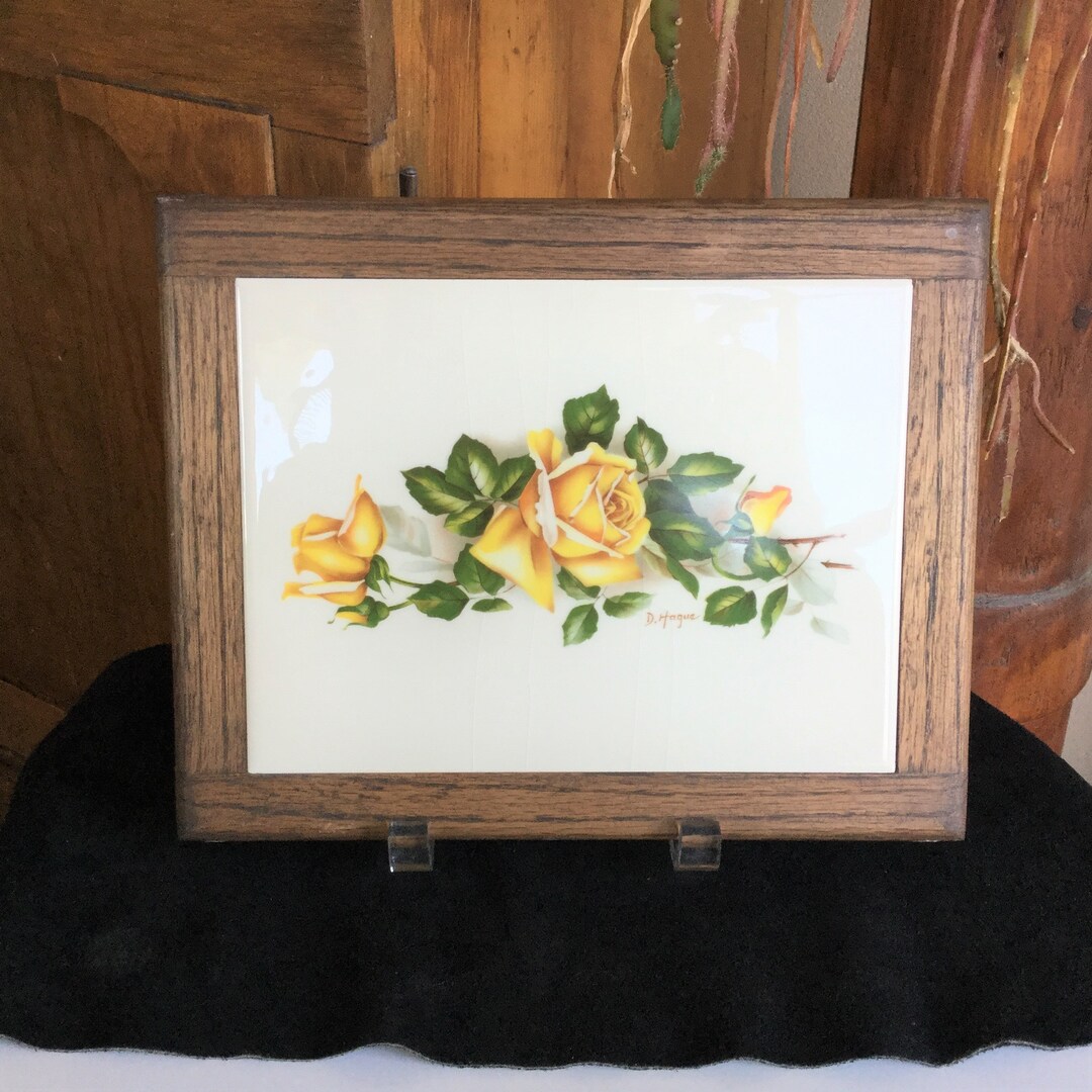 Vintage Ceramic Tile Trivet With Oak Frame and Artwork by D. Hague - Etsy